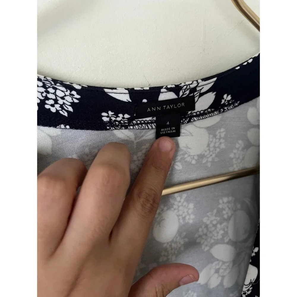Ann Taylor | Dresses | Ann Taylor Navy Blue White Floral Lemon Print ...